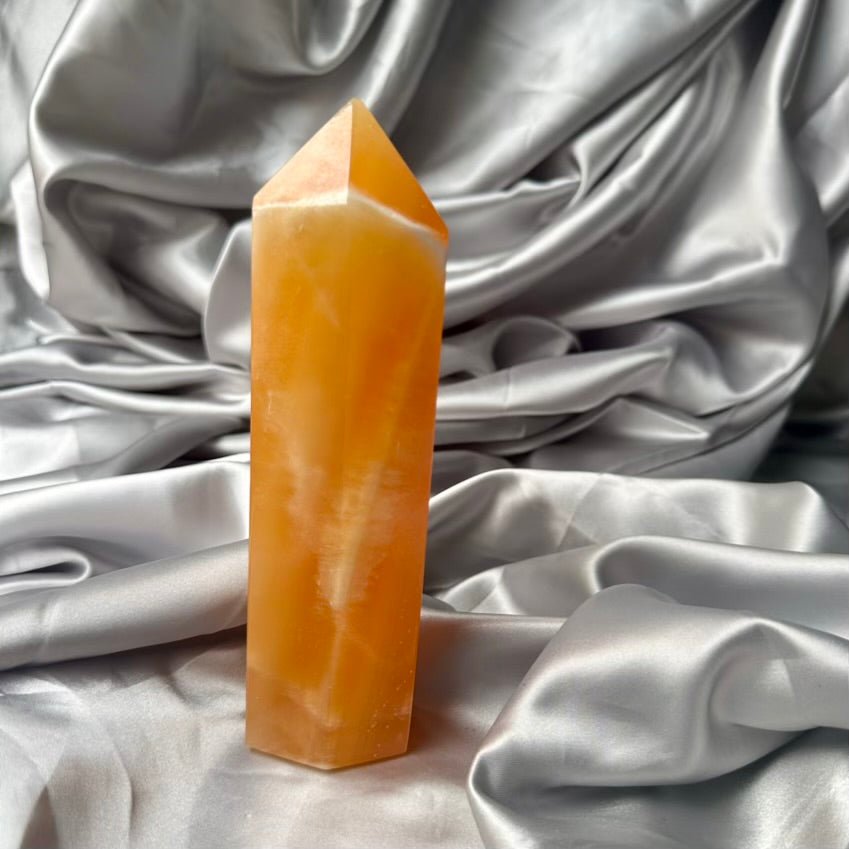 XL Orange Calcite Crystal Tower – Unique Polished Crystal Point